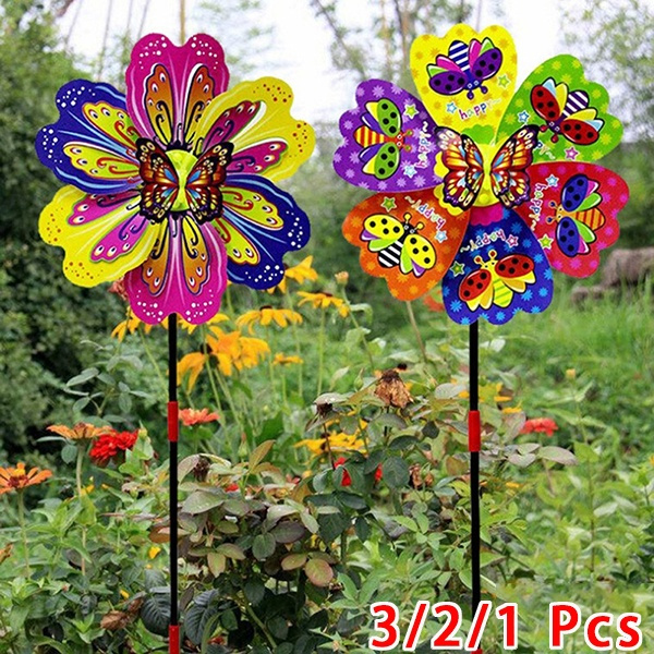 New 3/2/1pcs Butterfly Flower Windmill Colourful Wind Spinner Garden ...