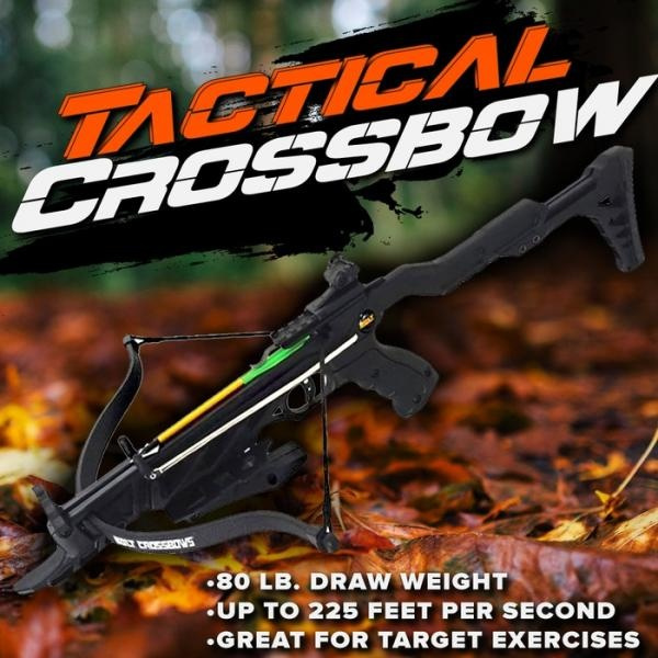 TACTICAL 80 LB ARCHERY HUNTING Gun BLACK PISTOL CROSSBOW W ARROWS BOLTS ...