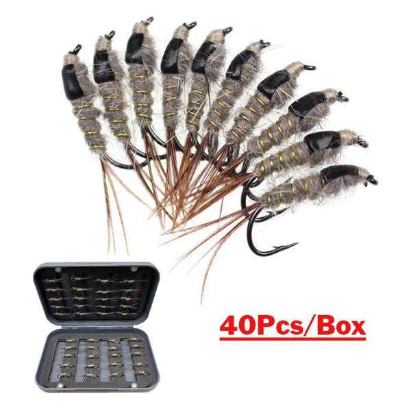 40Pcs Fast Sinking Black Back Rabbit Ear Wire Tungsten Bead Head Nymph ...