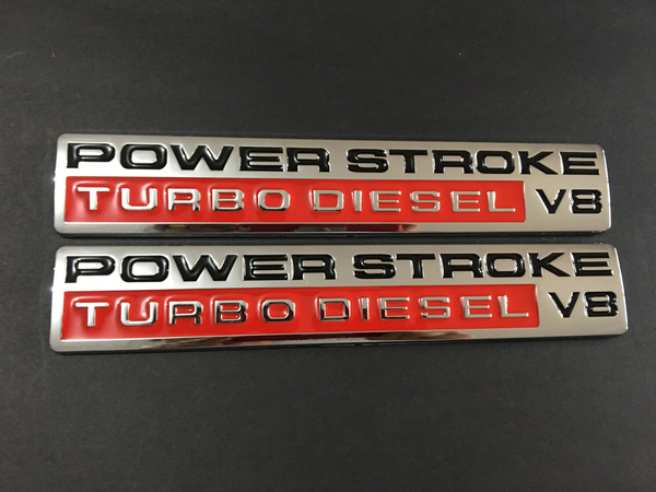 2x Chrome Red /Black Power Stroke Turbo Diesel V8 Emblem Badge Super ...