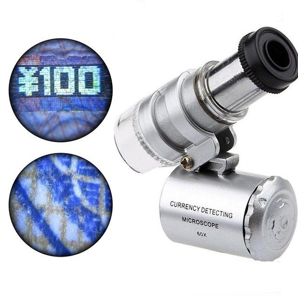 New Mini 60X Microscope LED Jewelry Loupe UV Currency Detector Portable ...