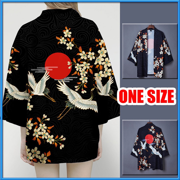 Samurai Crane Japanese Style Kimono Haori Women Cardigan Chinese Dragon ...