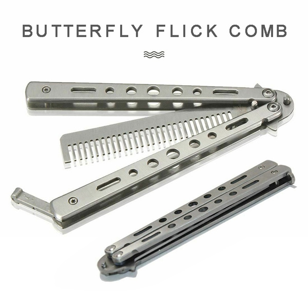Stainless Steel Butterfly Practice Flick Hair Comb Styling Trainer Tool ...