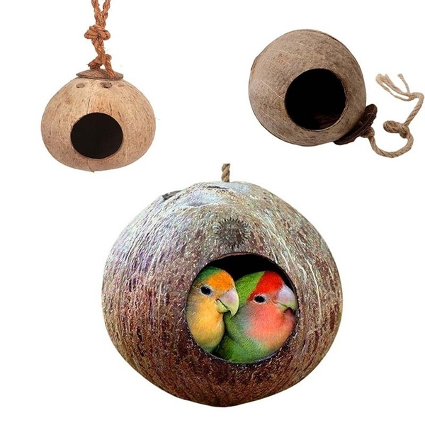Natural Coconut Shell Bird Nest House Hut Cage Feeder Toy For Pet ...