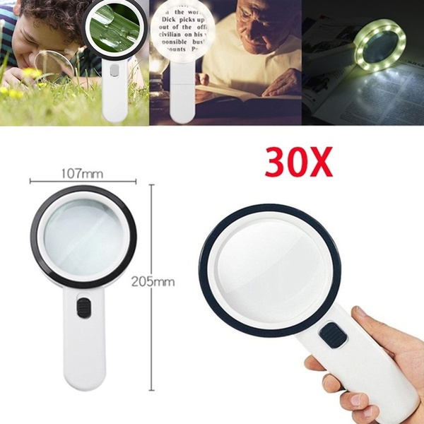 Handheld 12 LED Lighted 30X Large Illuminated Magnifier for Seniors ...