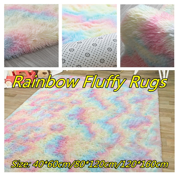 Rainbow Fluffy Rugs Anti-Skid Shaggy Area Rug Dining Room Carpet Floor ...