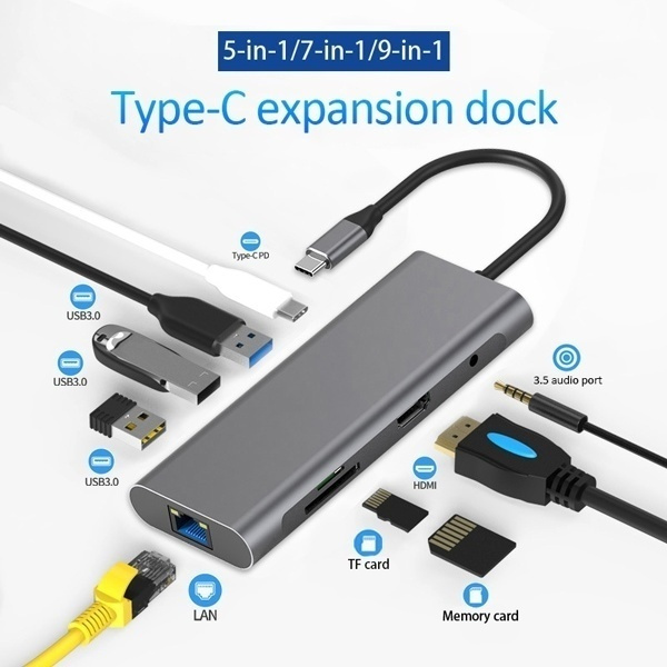 Type C Laptop Docking Station USB 3.0 HDMI TF LAN PD USB Hub for ...