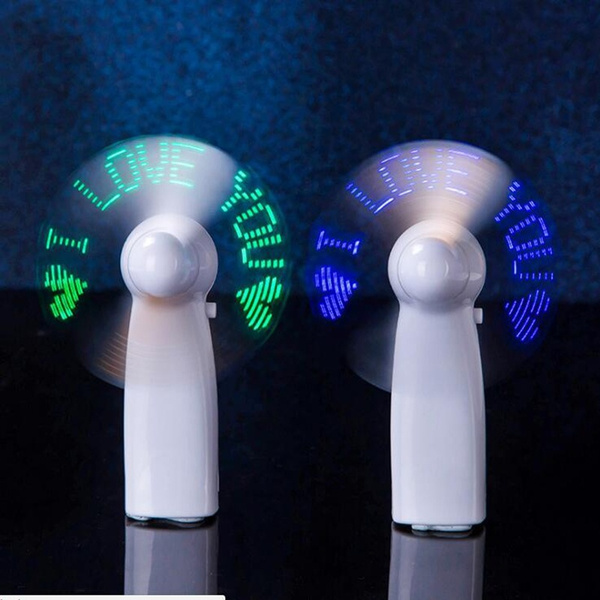 Creative Hand-held Flash Word Fan LED Light Mini Fan Electric Portable ...