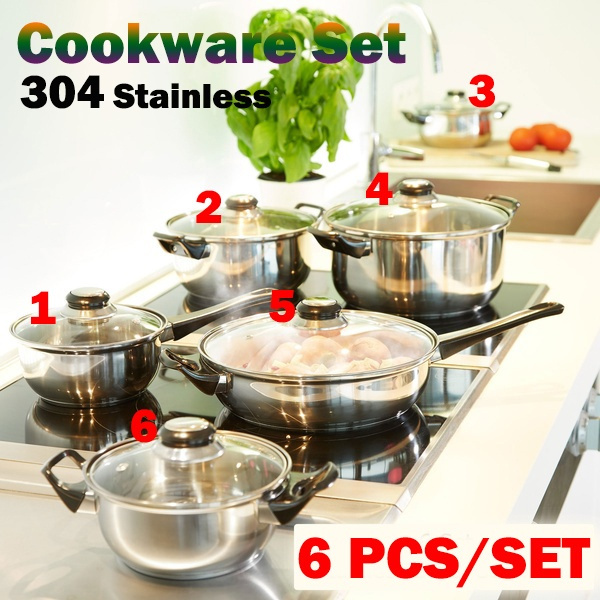 Newest 6 Piece Cookware Stainless Steel Set Pots Pans Kitchen Induction ...