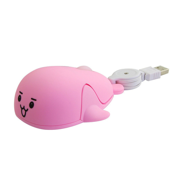Cute Cartoon Dolphin Mini Pink Mouse For Girl Retractable USB Wired ...