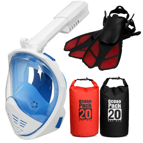 180° Full Face Snorkel Diving Mask / Diving Fins / Waterproof Dry Bag ...