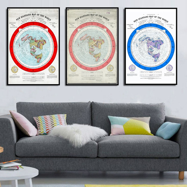Unframed Printed Poster World Map 1892 Flat Earth Map Canvas Modern Oil ...