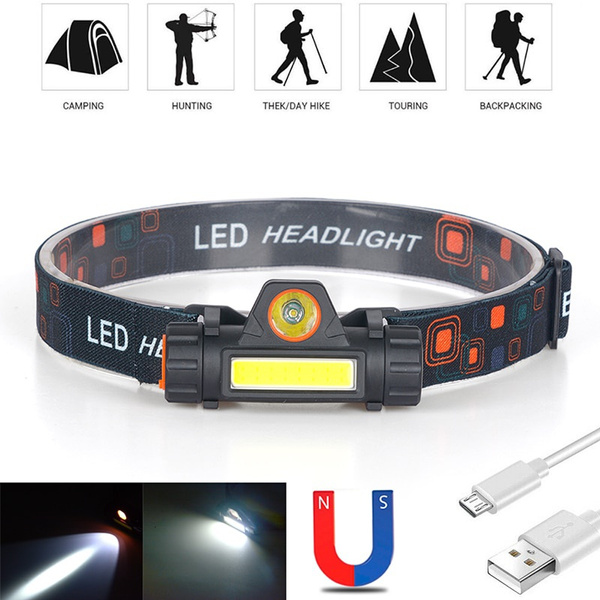 Mini COB LED Headlight Headlamp Head Lamp Flashlight USB Rechargeable ...