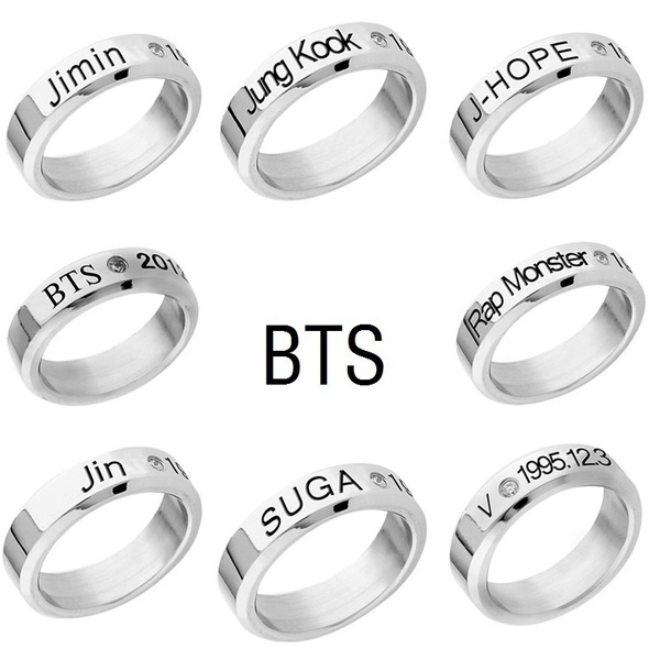 BTS KPOP Bangtan Boys Member's Name Birthday Titanium Steel Album Ring ...