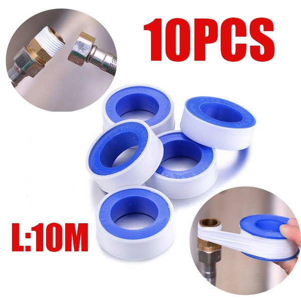 10PCS 10M/Roll Plumbing Plumber Fitting Thread Seal Tape PTFE For Water ...