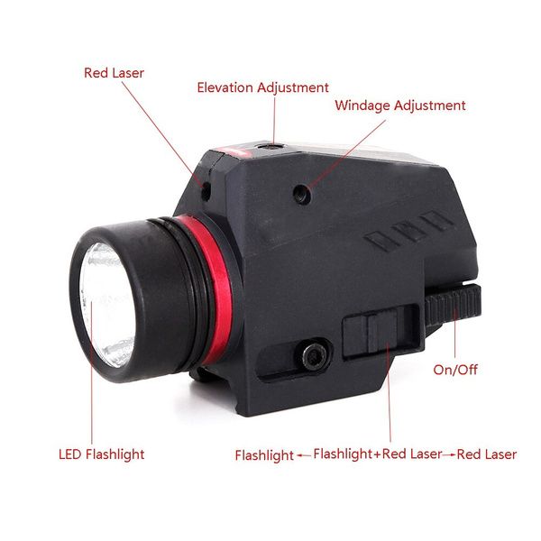 Tactical Led Flashlight Red laser sight combo with 20mm picatinny rail ...