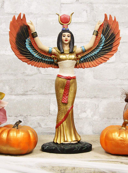 Ebros Gift Colorful Egyptian Goddess Isis Ra with Open Wings On Gold ...