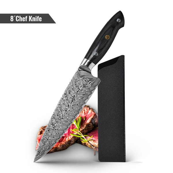 8" Cleaver Knife Damascus Fishbone Pattern Chef Knives Kitchen knives ...
