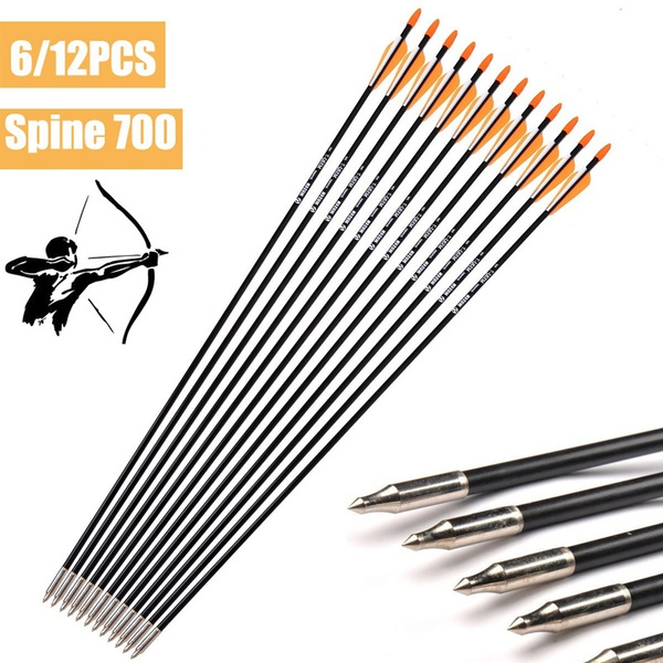 6pcs/12pcs Fiberglass Arrows Set Orange Plastic Feather Hunting Arrow ...
