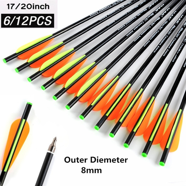 6/12PCS 17/20 Inches Fiberglass Crossbow Arrow Diameter 8mm With Steel ...