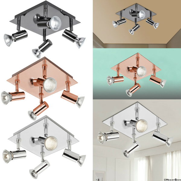 Modern 4 Way Flush Mount Track Lighting, Square Base Adjustable Fixed ...