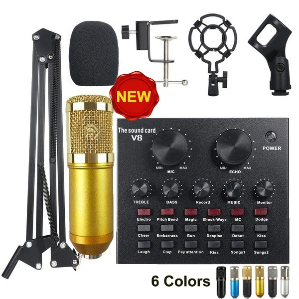 BM800 Condenser Microphone Kit With Live V8 Sound Card Pro Audio Studio Recording & Brocasting ...