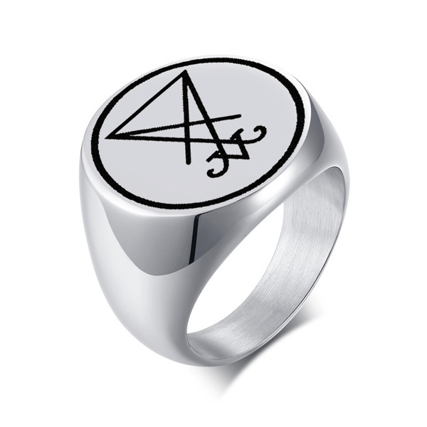 Stainless Steel Rings Pentagram Baphomet Goat Sulfur Leviathan Cross ...