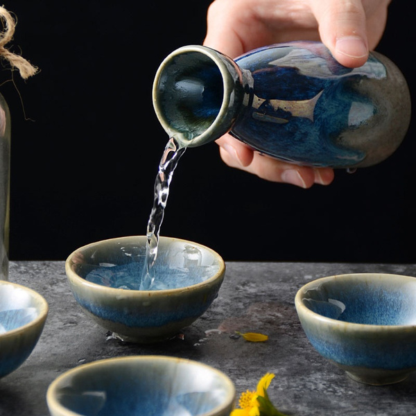 5PCS Retro Japanese Sake Wine Set Hand Painted Ceramic Restaurant Wine ...