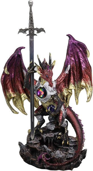 Ebros Gift Large Hyperion Red Ember Crystal Heart Armored Dragon ...