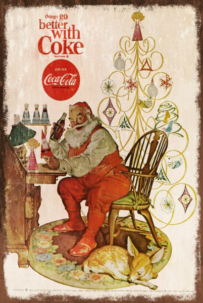 Coca-cola Father Christmas Advert Vintage Style Metal Sign, Santa List ...