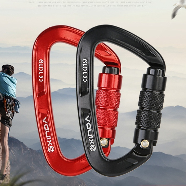 Climbing Carabiner 25KN Safety D-Shape Buckle Car Lock Spring-Loaded ...