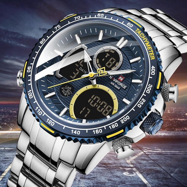 NAVIFORCE Men Watch Big Dial Sport Watches Mens Chronograph Quartz ...