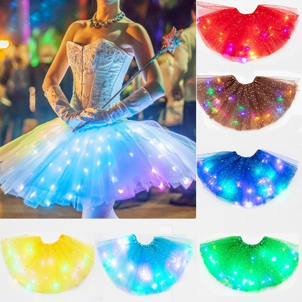 LED Light Up Glitter Star Sequins Ballet Dance Tulle Tutu Skirt Fancy ...