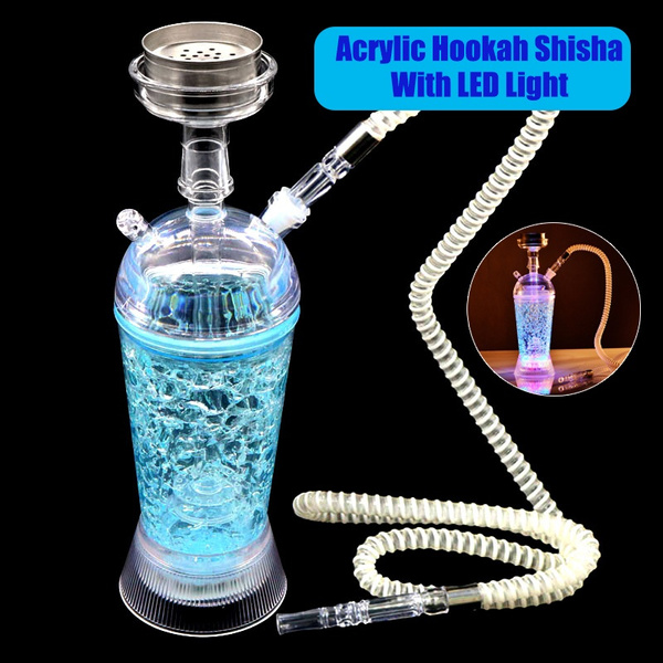 New Acrylic Hookah Shisha with Color LED Light Tobacco Plate Bowl Hose ...