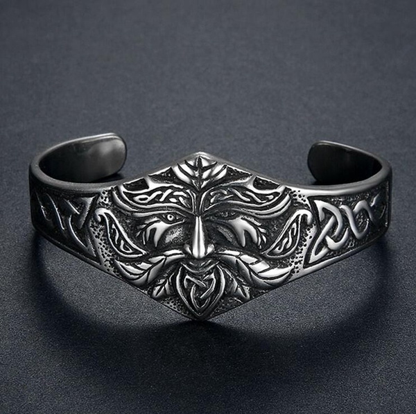 Men Dull Silver Color Tone Stainless Steel Viking Warrior Old Man Open ...