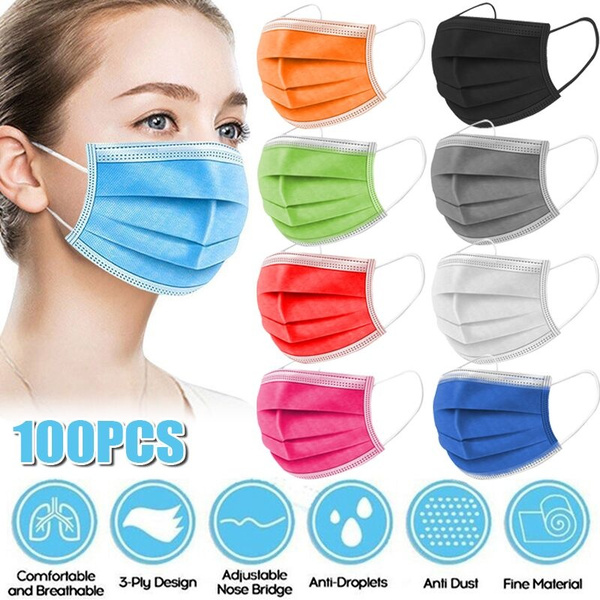 100 Pcs Disposable Face Masks 3 Ply Protection Safety Mask for Dust Air ...