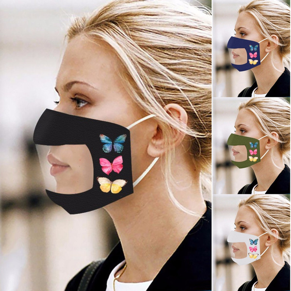 Breathable Face Mask with Clear Window Cute Butterfly Printed Cotton ...