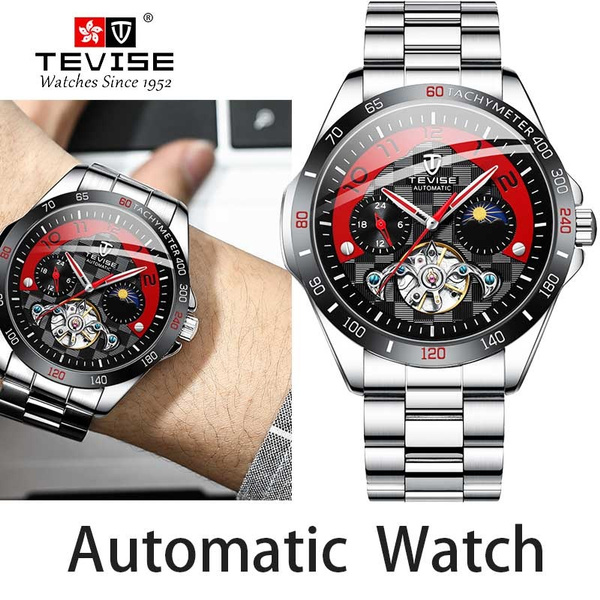 TEVISE Hombres Relojes De Pulsera Mecánicos T855B Moon Phase Men Watch Impermeable 24 Horas Show ...