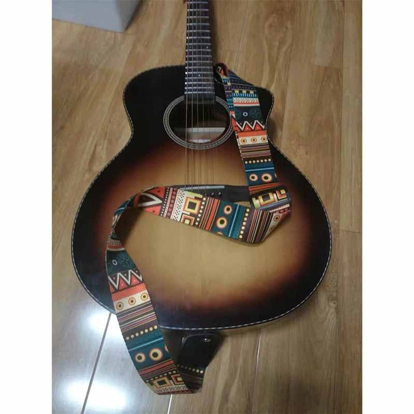 Adjustable Ethnic Style Jacquard Weave Guitar Strap with Leather Ends ...