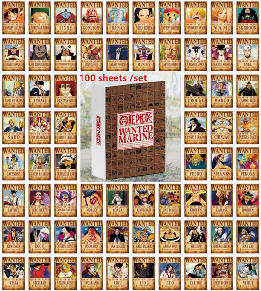 100 sheets/set Anime One Piece Wanted Postcards 100 Anime Figure Whole ...