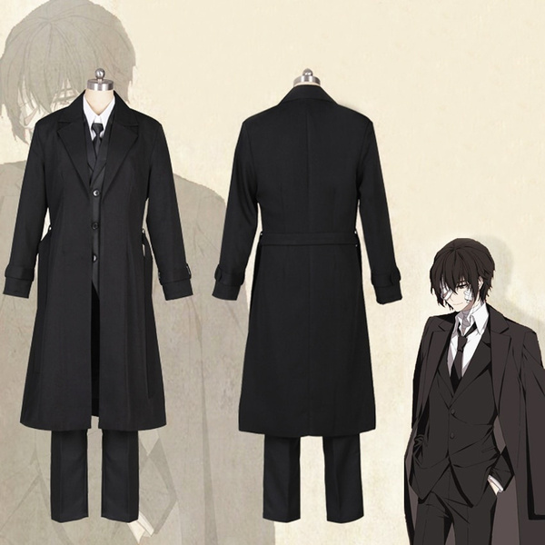 Anime Bungo Stray Dogs Dazai Osamu Cosplay Costume Black Trench Outfit ...