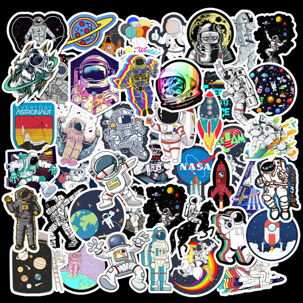 50 cartoon stickers for astronaut space station moon rocket universe ...