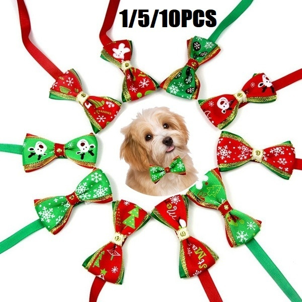 1/5/10Pcs Cute Christmas Pet Supplies Handmade Ribbon Dog Bow Ties Cat ...