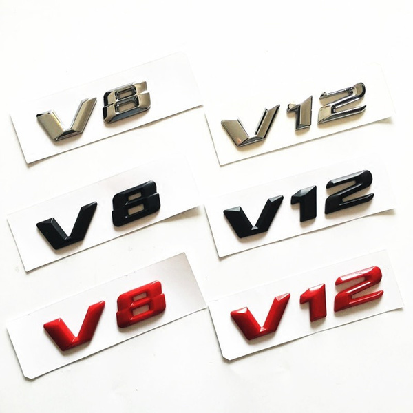 Car Styling Refitting Sticker Black Red Chrome 3D Sharp Font Letters V8 ...