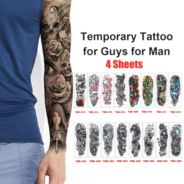 4 Sheets Full Arm Temporary Tattoo Stickers Waterproof Temporary Tattoo ...