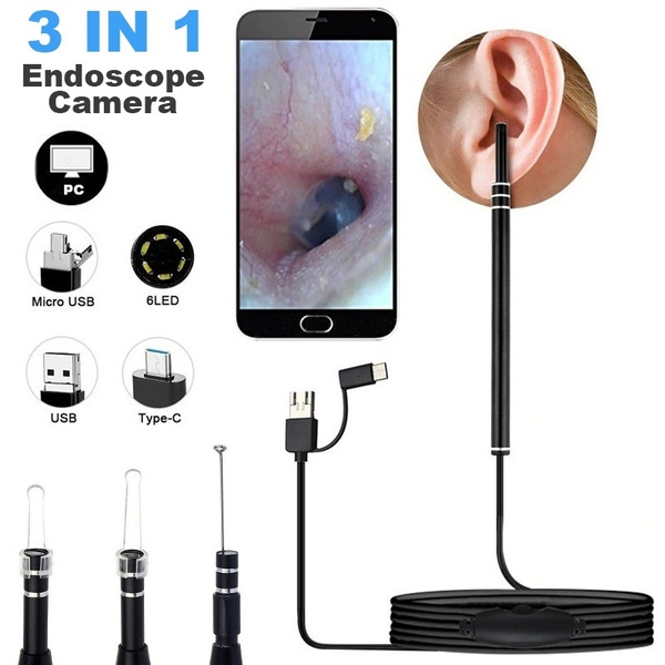 3 In 1 Waterproof DIY 5.5mm Ear Cleaning Endoscope Camera 6 LED Light ...