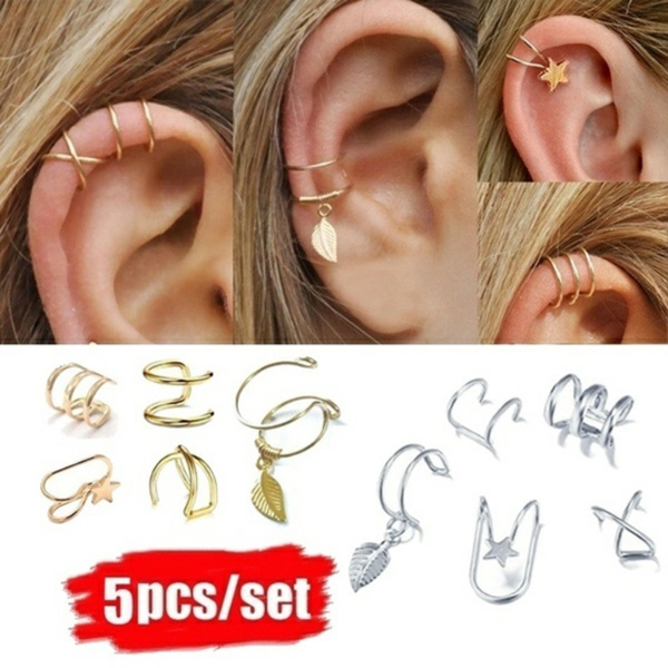 5Pcs/set Simple Ear Cuffs for Women Gold Plated Leaf Ear Cuff Earring ...