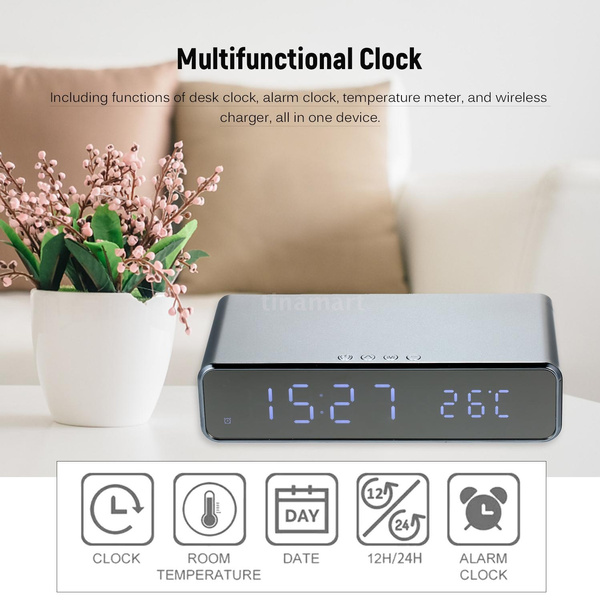 Wireless Charger Desk Clock LED Digital Clock Temperature Meter ...