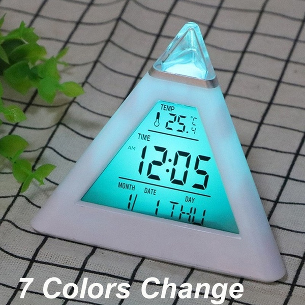 Pyramid LCD Alarm Clock Thermometer Digital Table Clock 7 Colors ...
