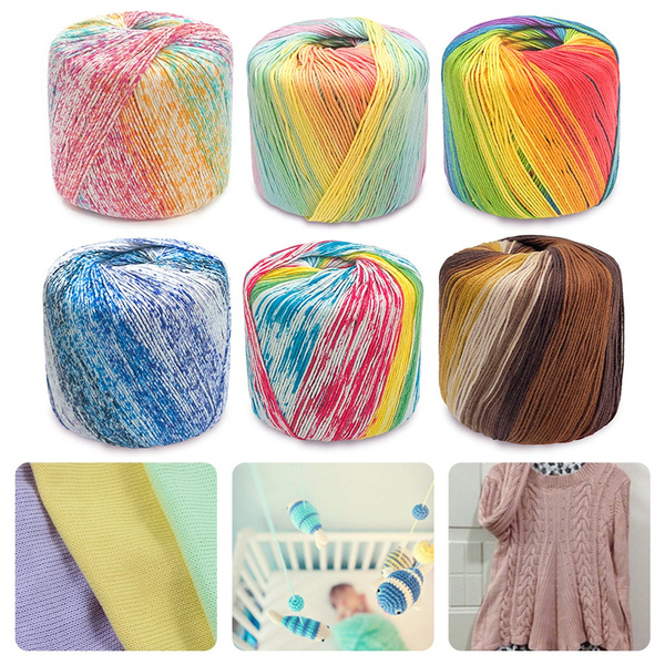 40g Strands Rainbow Colorful Cotton Lace Yarn DIY Hand Knitting Crochet ...